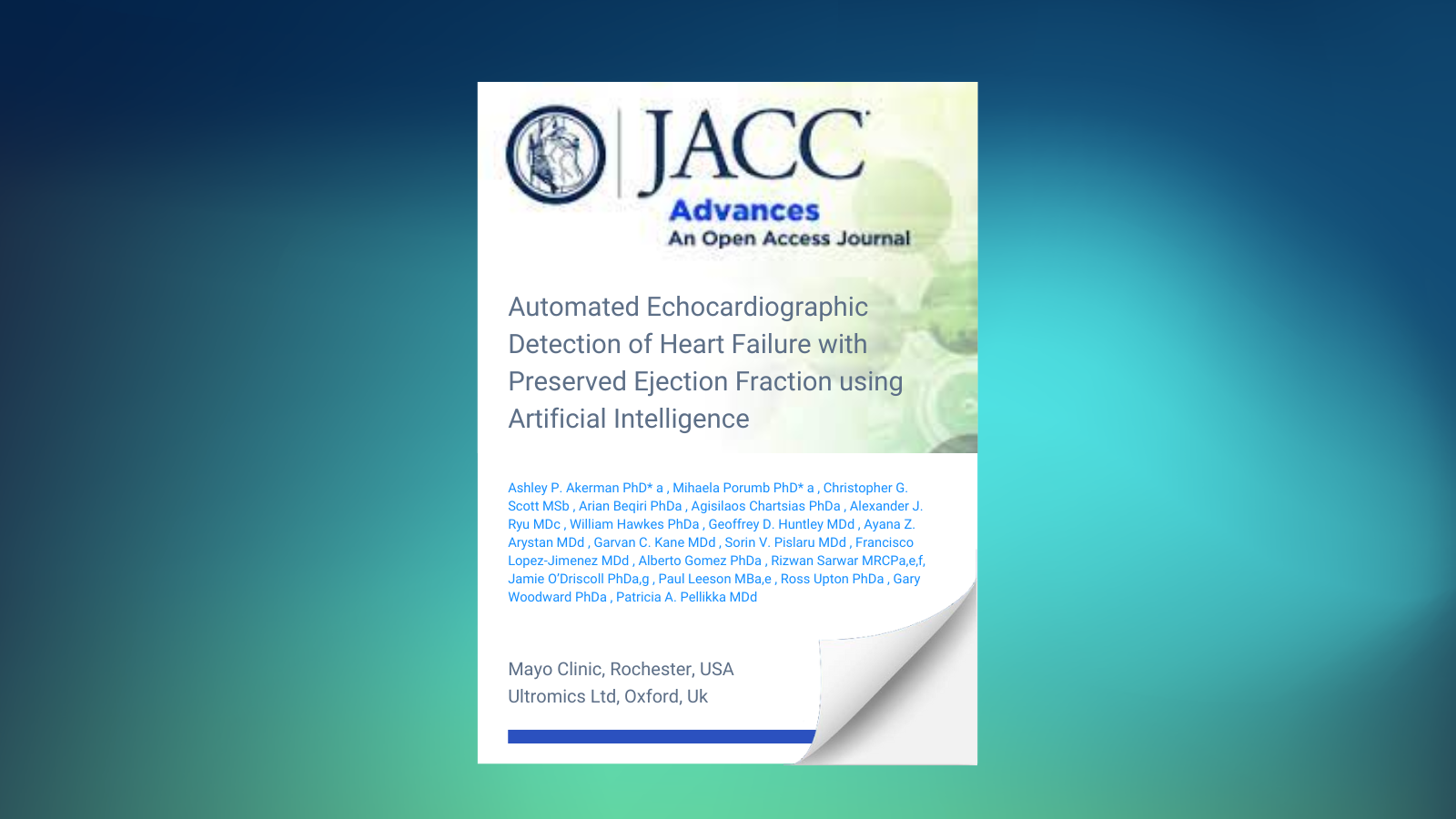 Jacc Advances: Automated Echocardiographic Detection of HFpEF using AI - Ultromics
